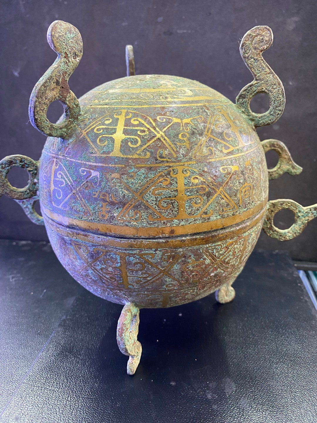 Antique Chinese Bronze Vessel Box: Collectible Patina Decor - Etsy