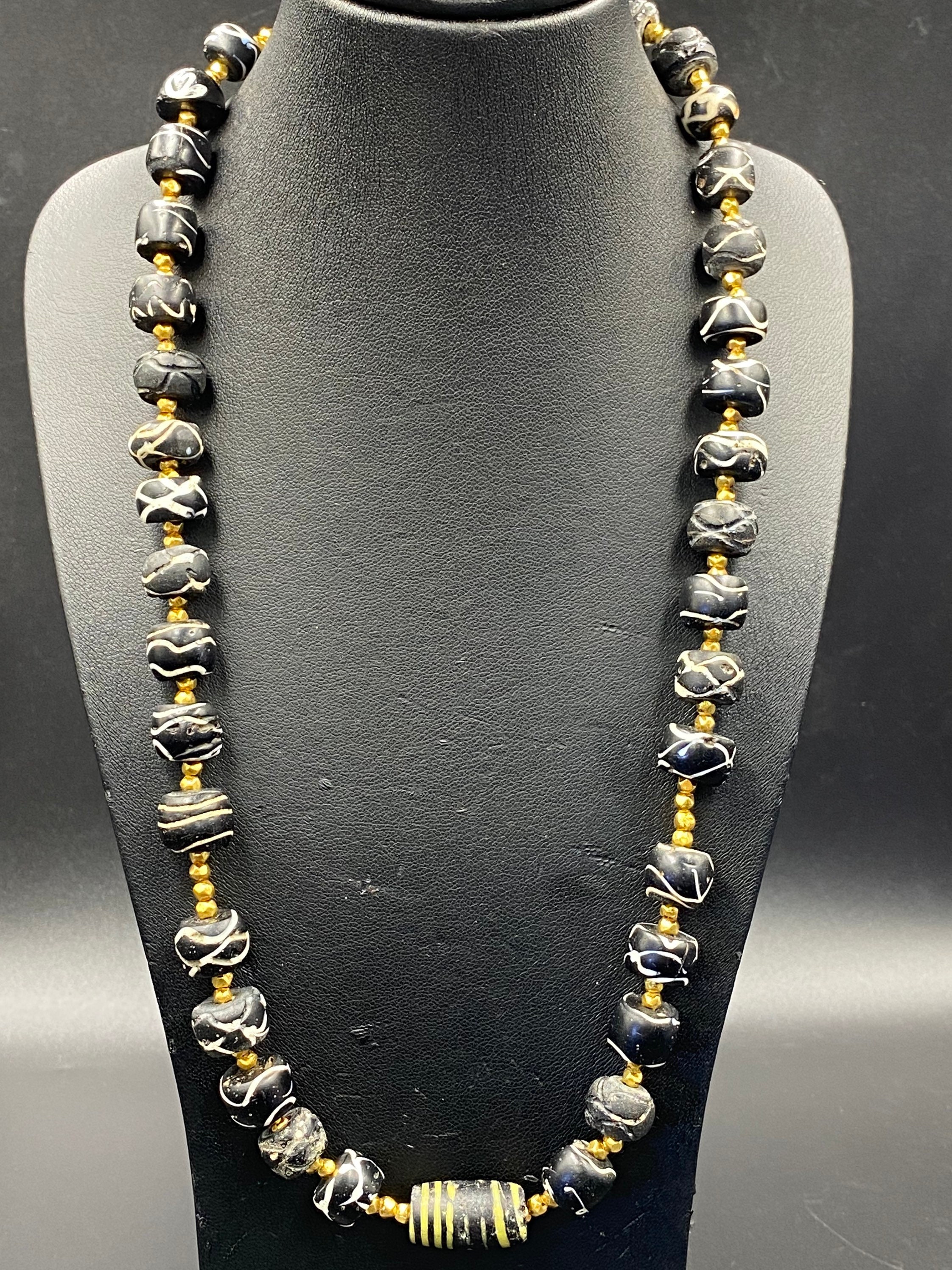 Ancient Old Roman Gabri Glass Beads Necklace With Small 18k | Etsy