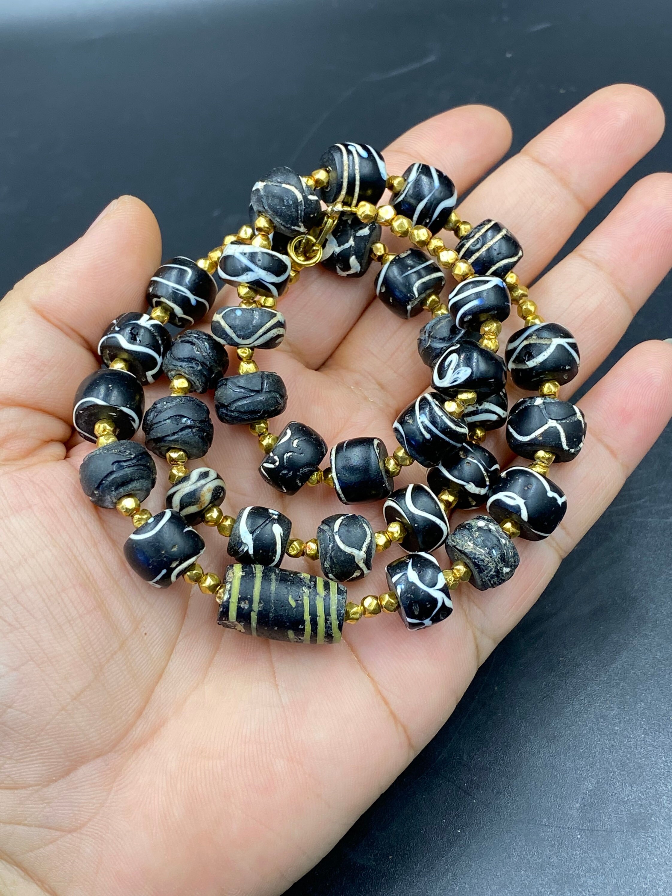 Ancient Old Roman Gabri Glass Beads Necklace With Small 18k | Etsy