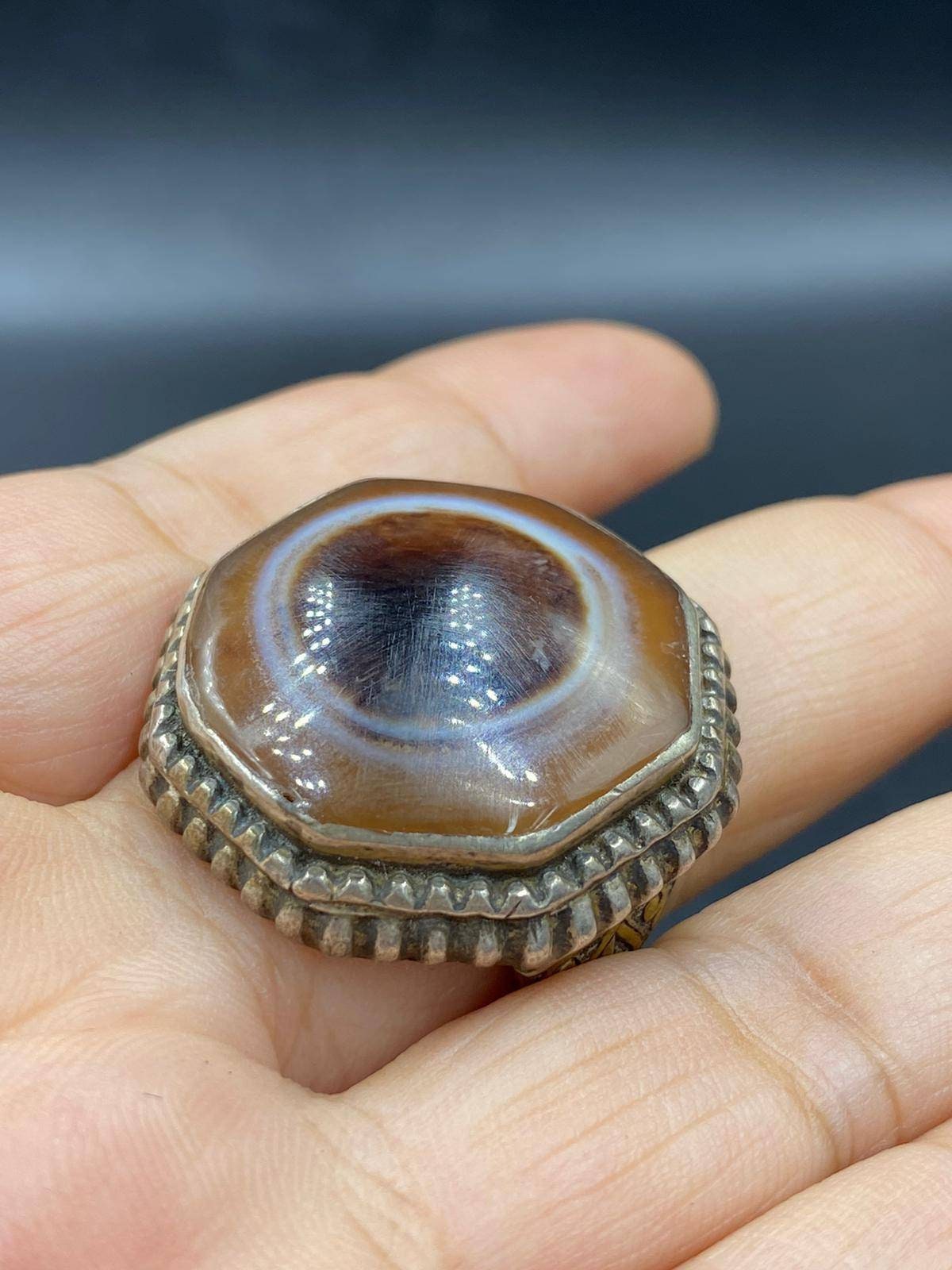Beautifull Old Afghan Natural Evil Eye Agate With Handmade Sterling ...