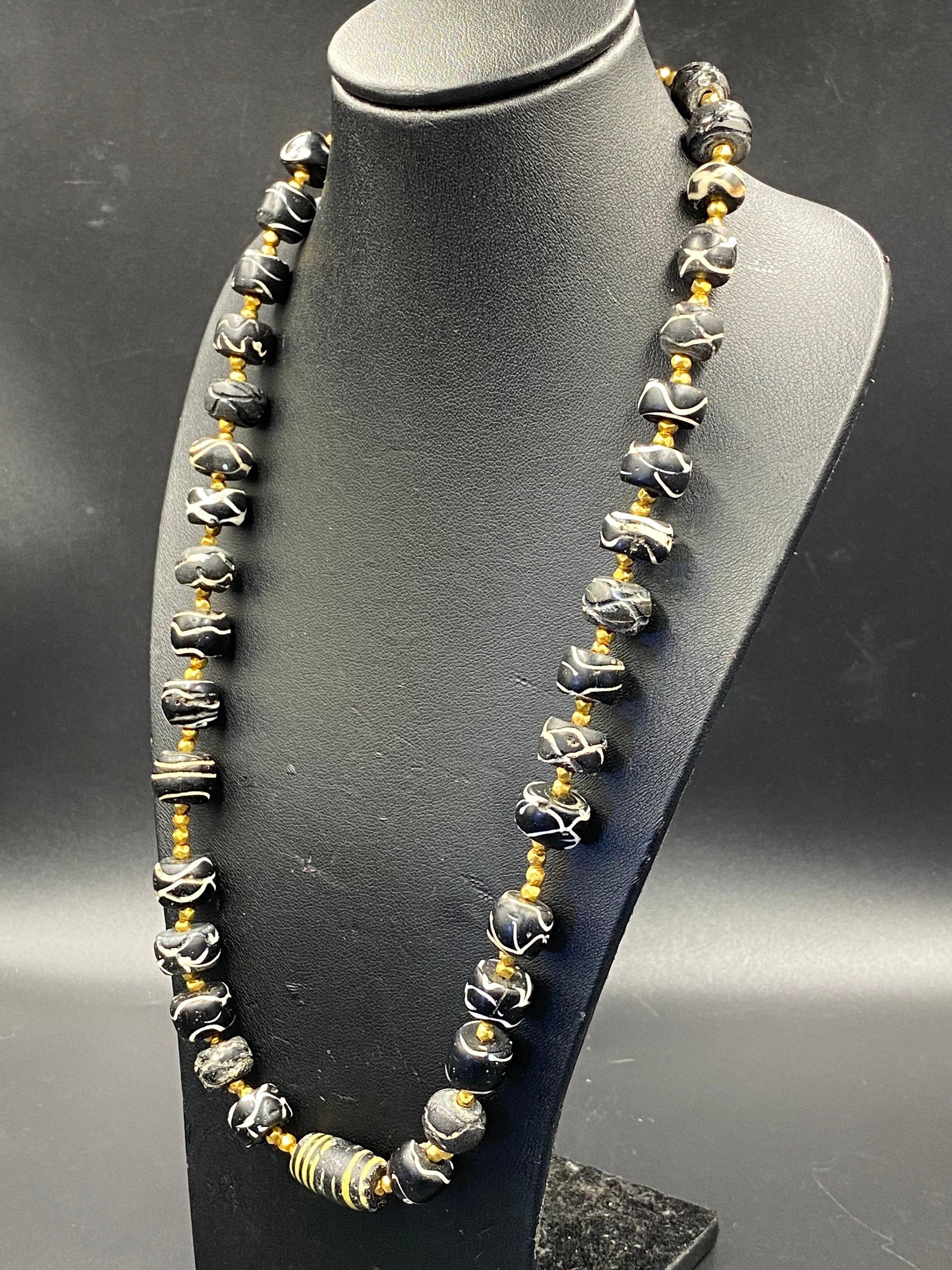 Ancient Old Roman Gabri Glass Beads Necklace With Small 18k | Etsy