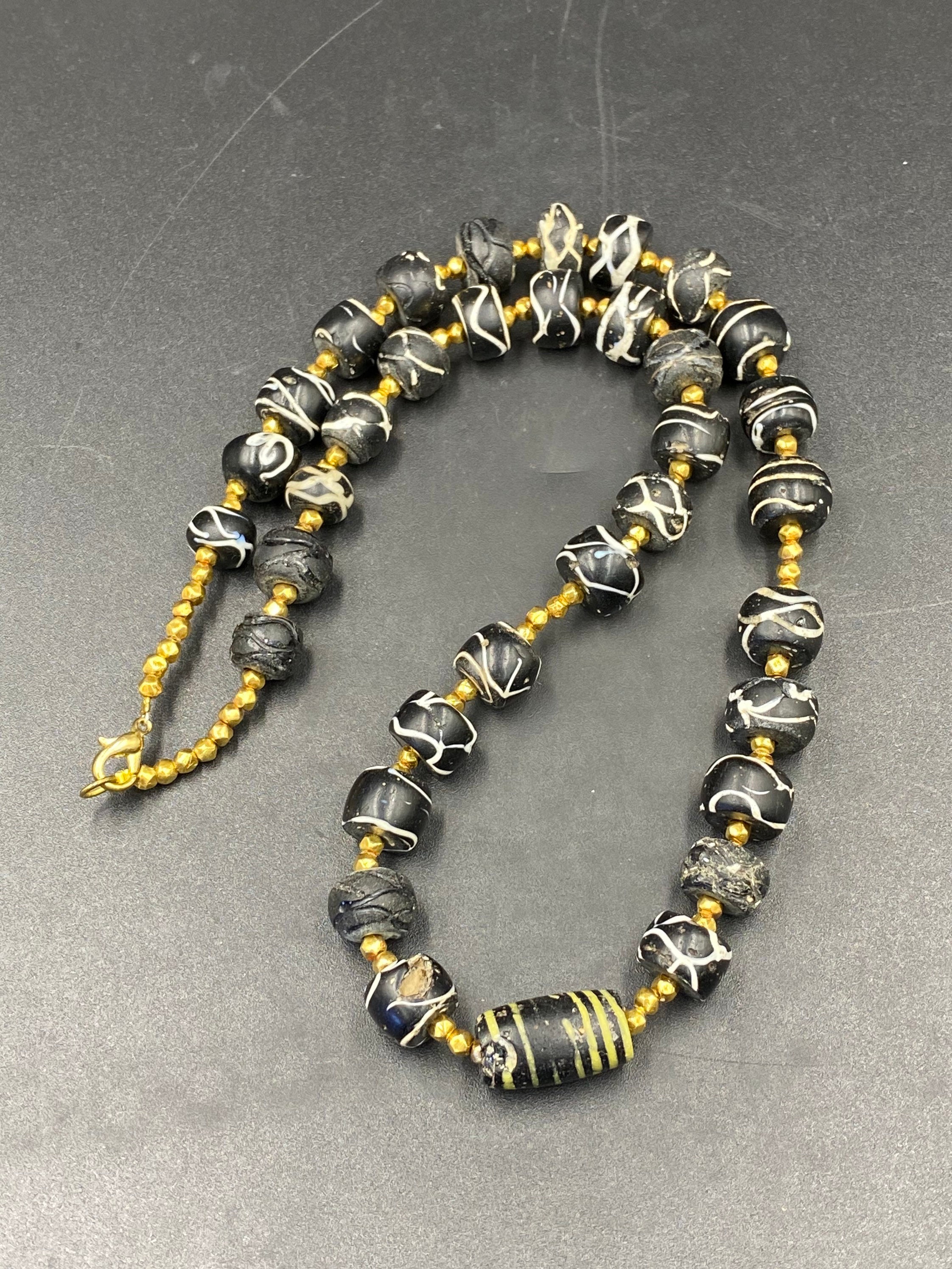 Ancient Old Roman Gabri Glass Beads Necklace With Small 18k | Etsy