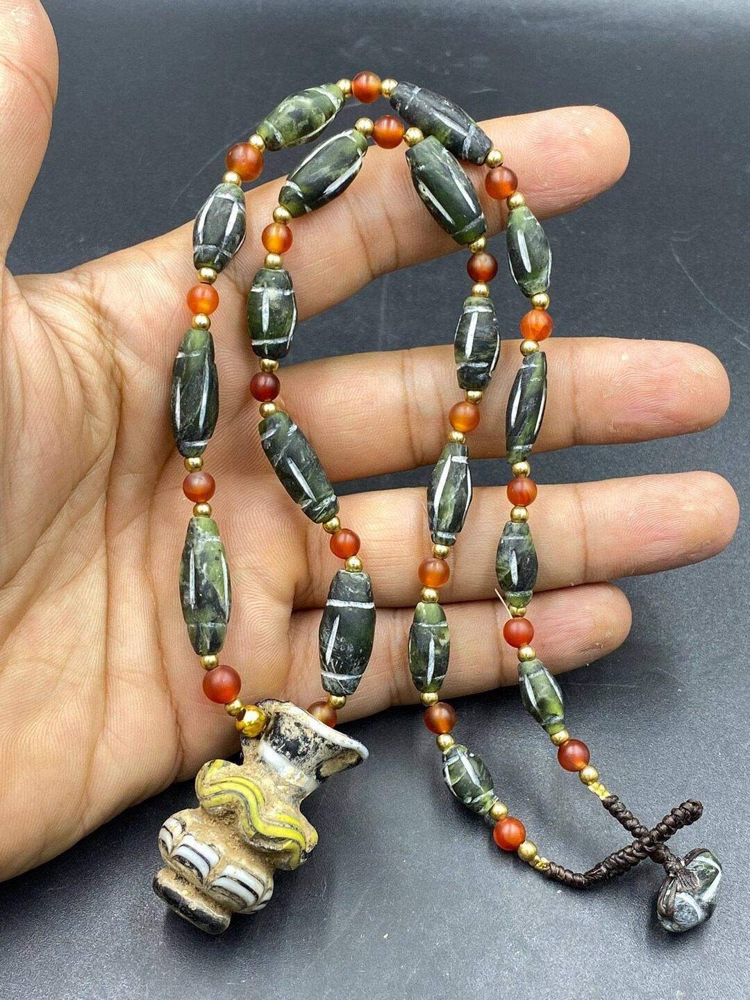 Beautifull Old Antique Gabri Bead With Natural Old Jade Beads Necklace ...