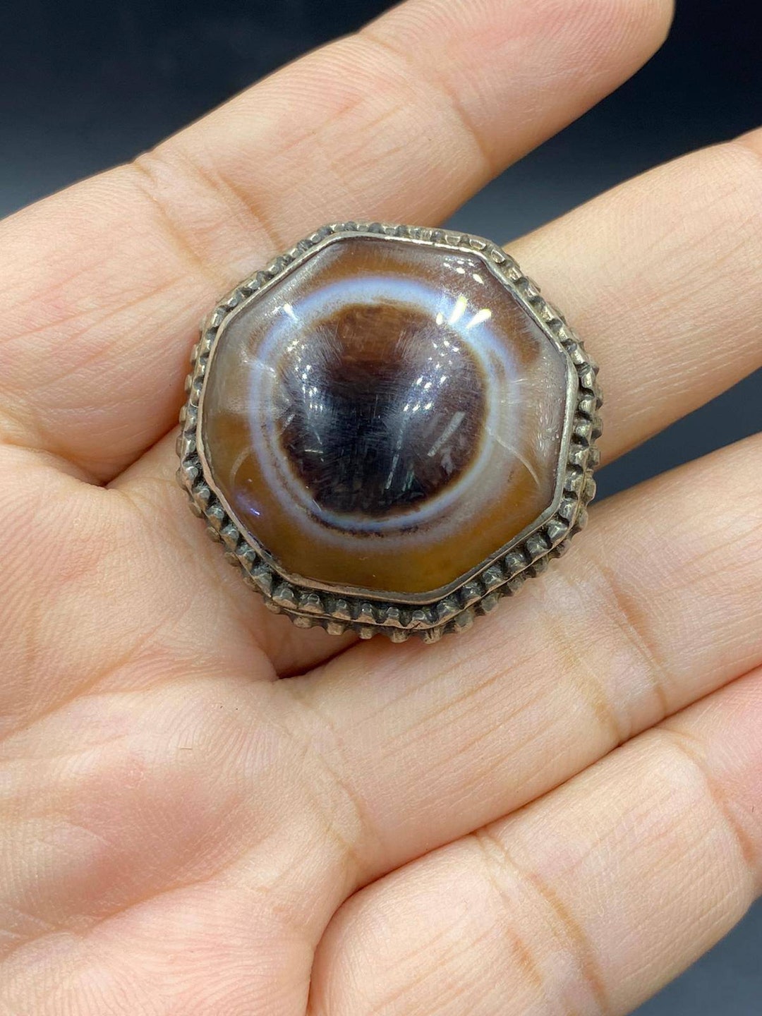 Beautifull Old Afghan Natural Evil Eye Agate With Handmade Sterling ...