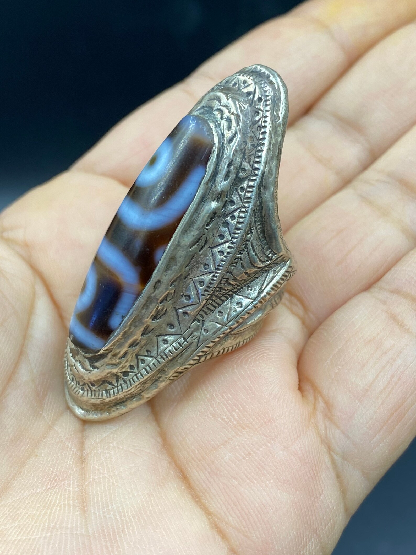 Unique Tibetan Dzi Ring Sterling Silver Natural Agate Tibetan | Etsy