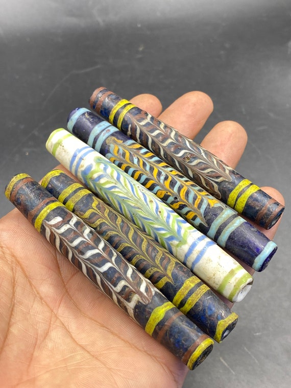 5 piece old antique beautiful mixed Gabri glass bead … - Gem