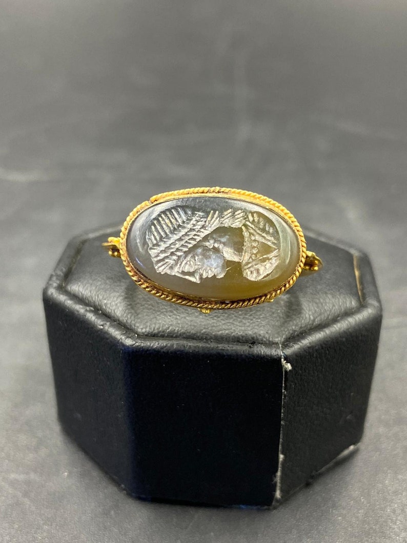 A Very Old Ancient Greek-emperor Gray Agate 20k Solid Gold - Etsy