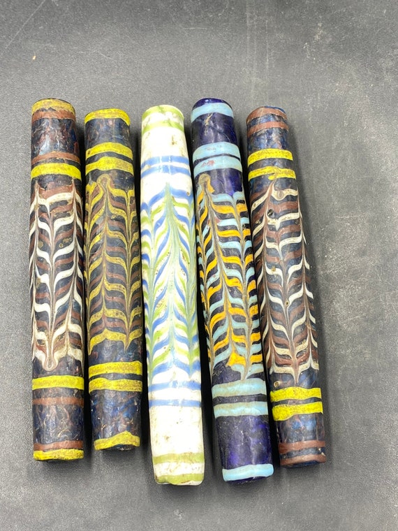 5 piece old antique beautiful mixed Gabri glass bead … - Gem