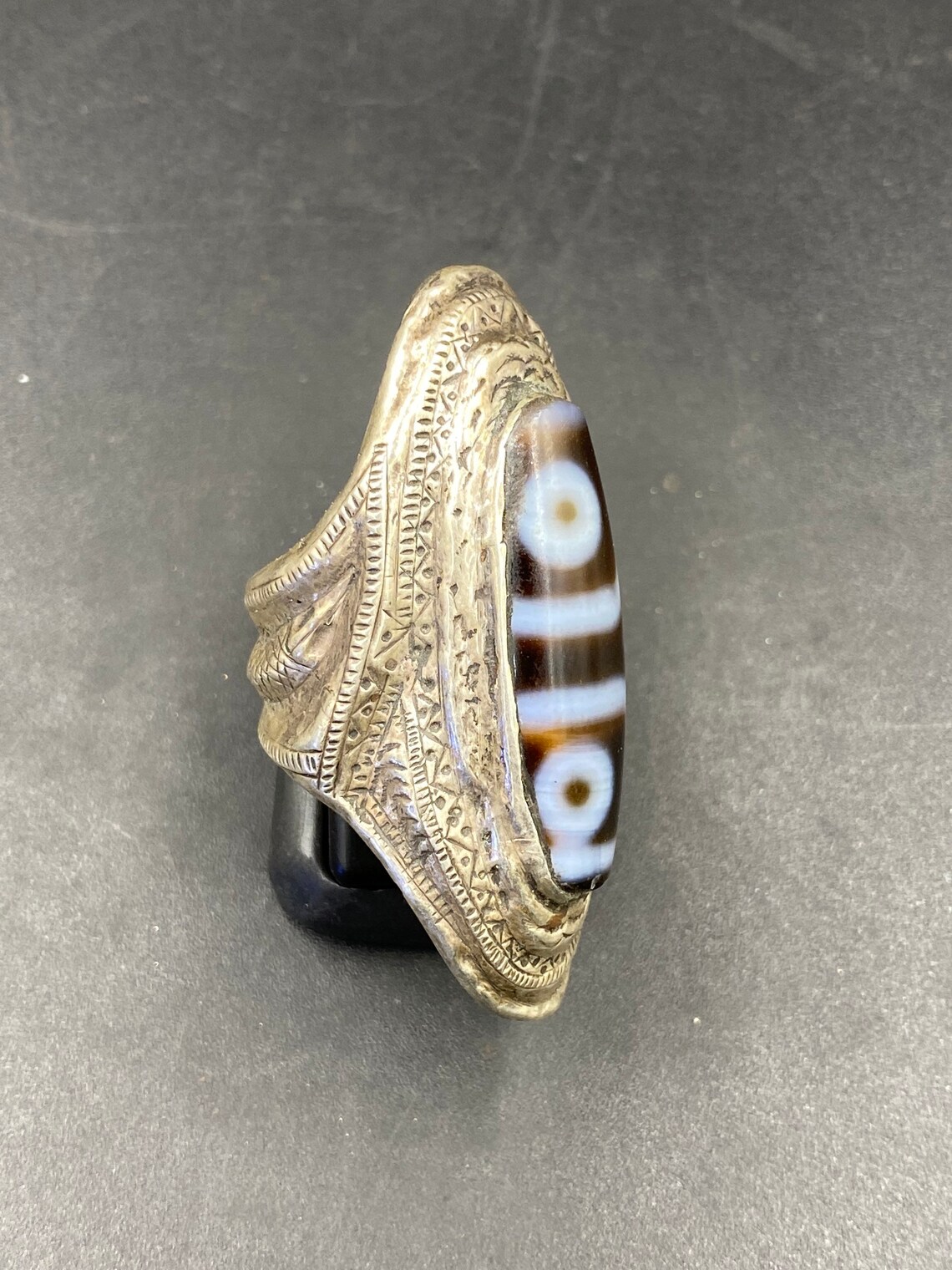 Unique Tibetan Dzi Ring Sterling Silver Natural Agate Tibetan | Etsy