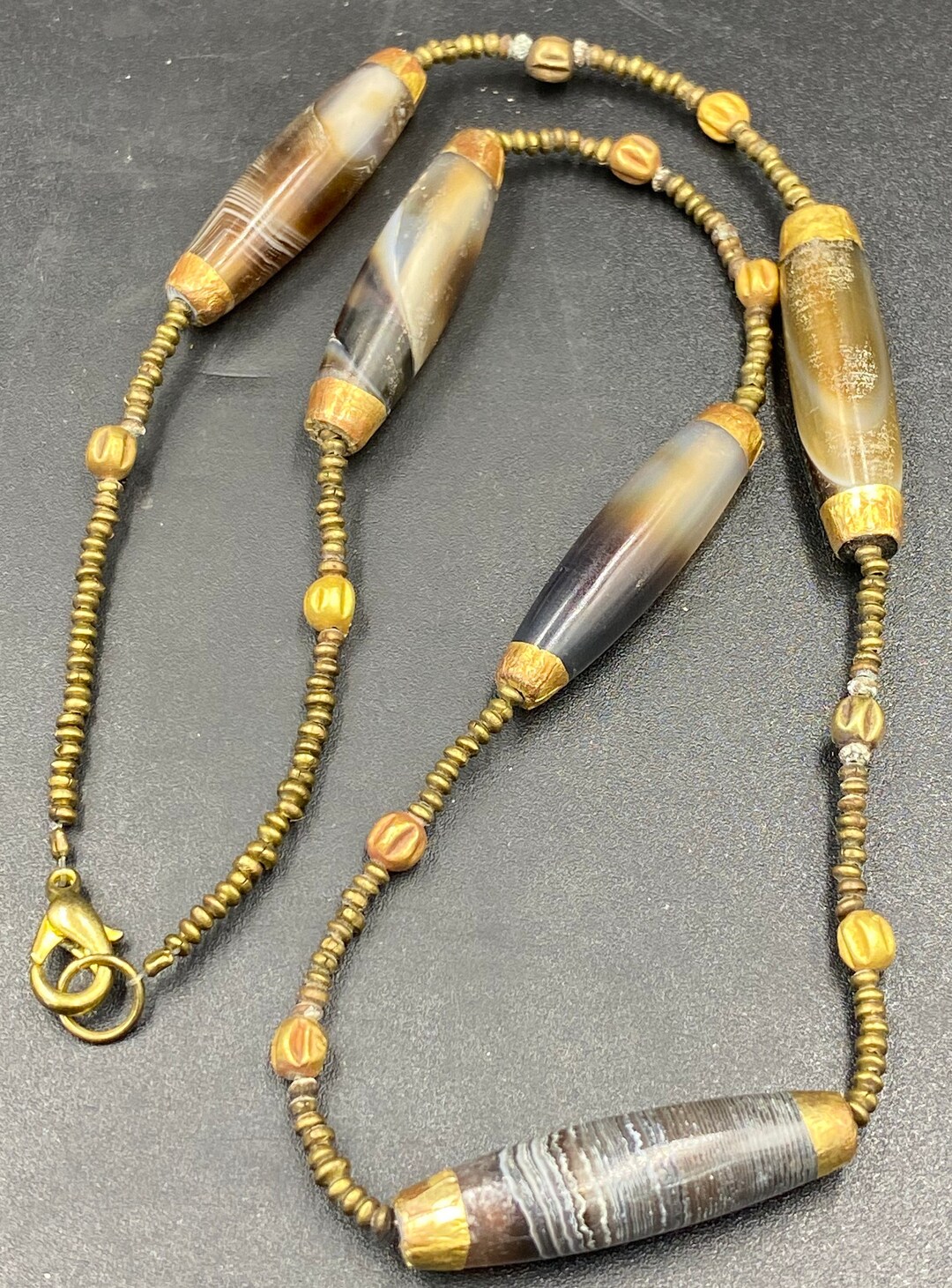 Old Ancient Antique Old Banded Agate Beads Necklace With Gold - Etsy