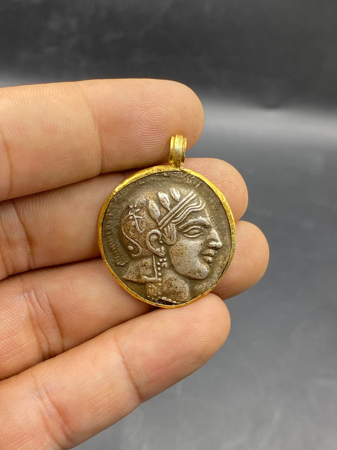 Old Ancient Genuine Solid Silver Greek Coin With 20K Gold - Etsy