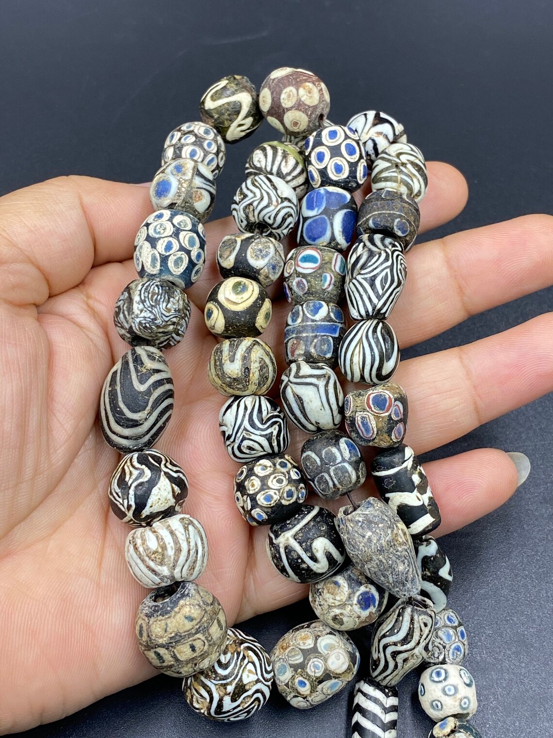 Rare and unique old ancient antique Gabri glass beads necklace | Etsy