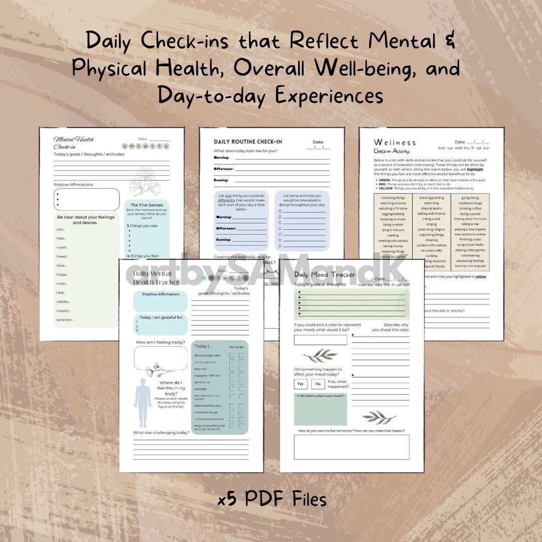 Daily Check-ins (x5) That Reflect Mental & Physical Health, Well-being ...