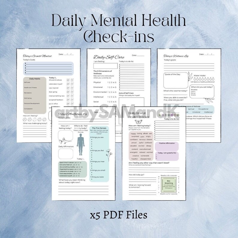 Daily Mental Health Check-in (x5) • Mental Health Journal • Journal ...
