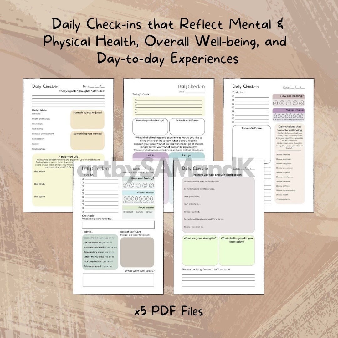 Daily Check-ins (x5) That Reflect Mental & Physical Health, Well-being ...