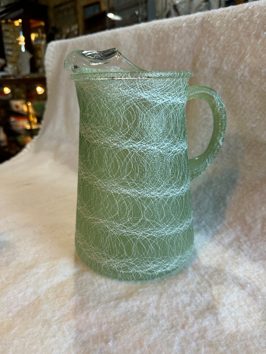 Vintage Spaghetti String Green Pitcher - Etsy