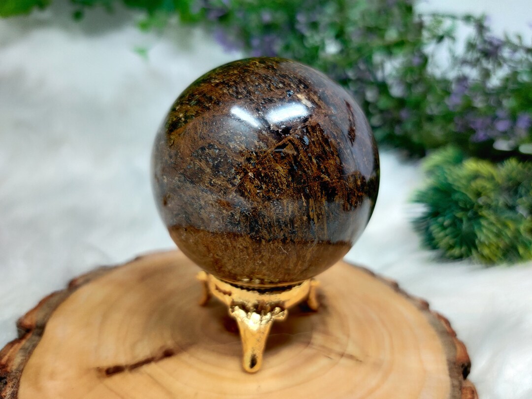 Bronzite Sphere Golden Carved Brown Bronzite Sphere Natural Sparkling ...
