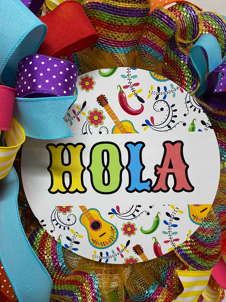 Hola Front Door Wreath, Vibrant Colored Wreath for Fiesta Fun; Cinco De ...
