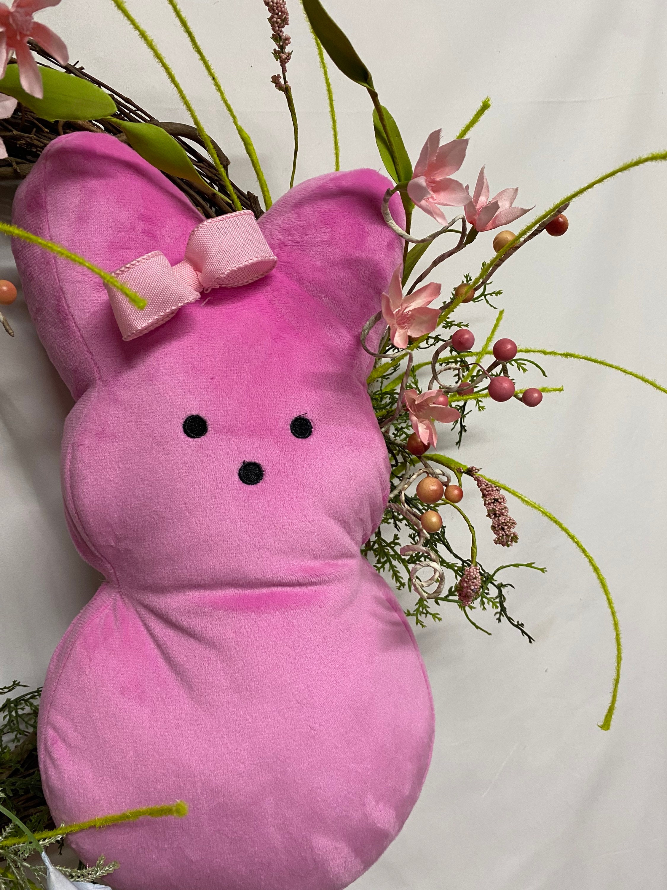 Pink Plush Easter Bunny Wreath, Plush Marshmallow Bunny Wreath, Bunny ...
