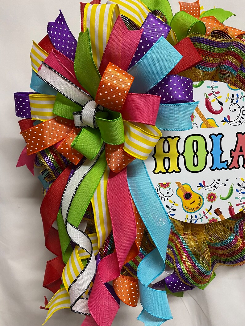 Hola Front Door Wreath, Vibrant Colored Wreath for Fiesta Fun; Cinco De ...