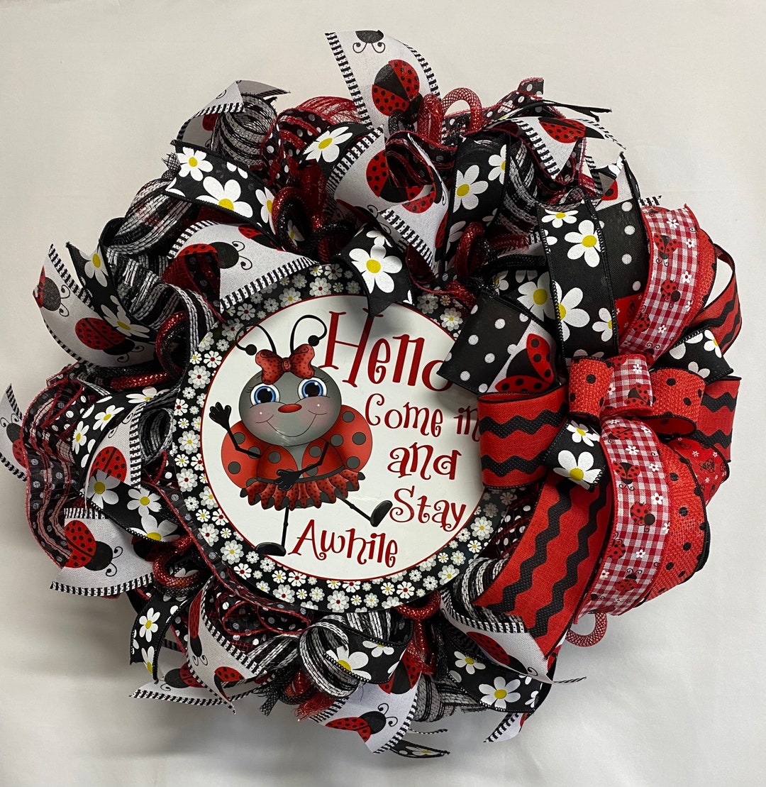 Ladybug Wreath, Whimsical Ladybug Front Door Decor, Spring and Summer ...