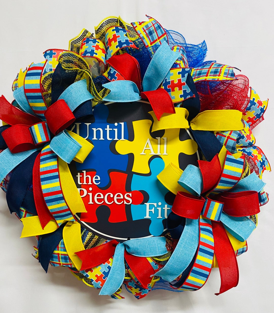 Colorful Autism Awareness Front Door Wreath, Handmade Autism Puzzle ...
