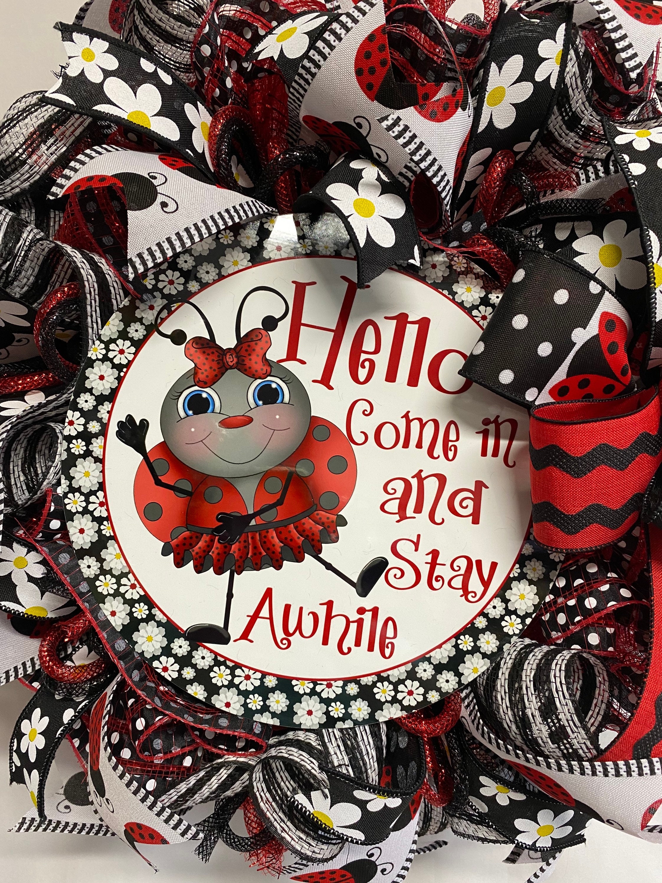 Ladybug Wreath, Whimsical Ladybug Front Door Decor, Spring and Summer ...