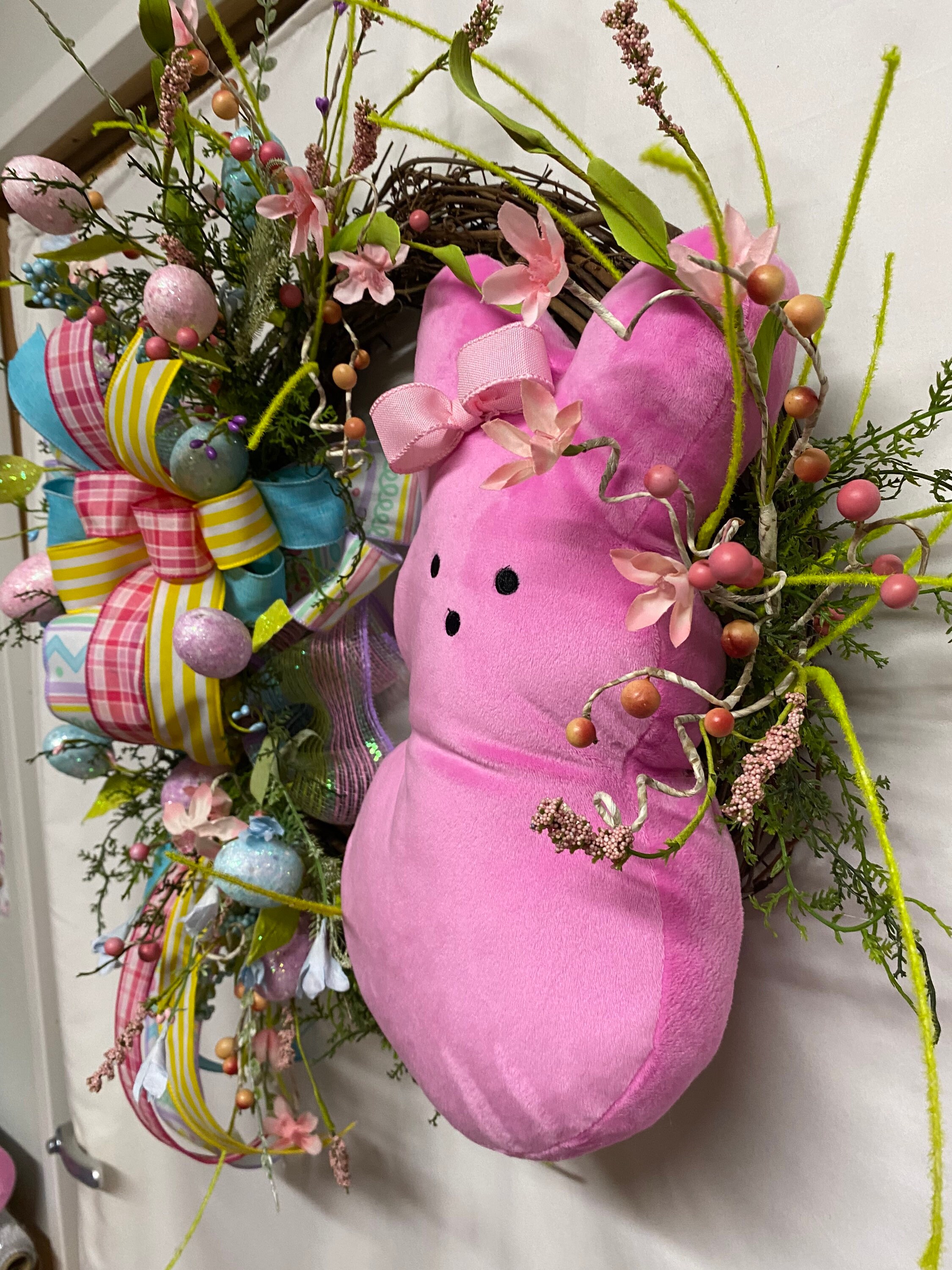 Pink Plush Easter Bunny Wreath, Plush Marshmallow Bunny Wreath, Bunny ...