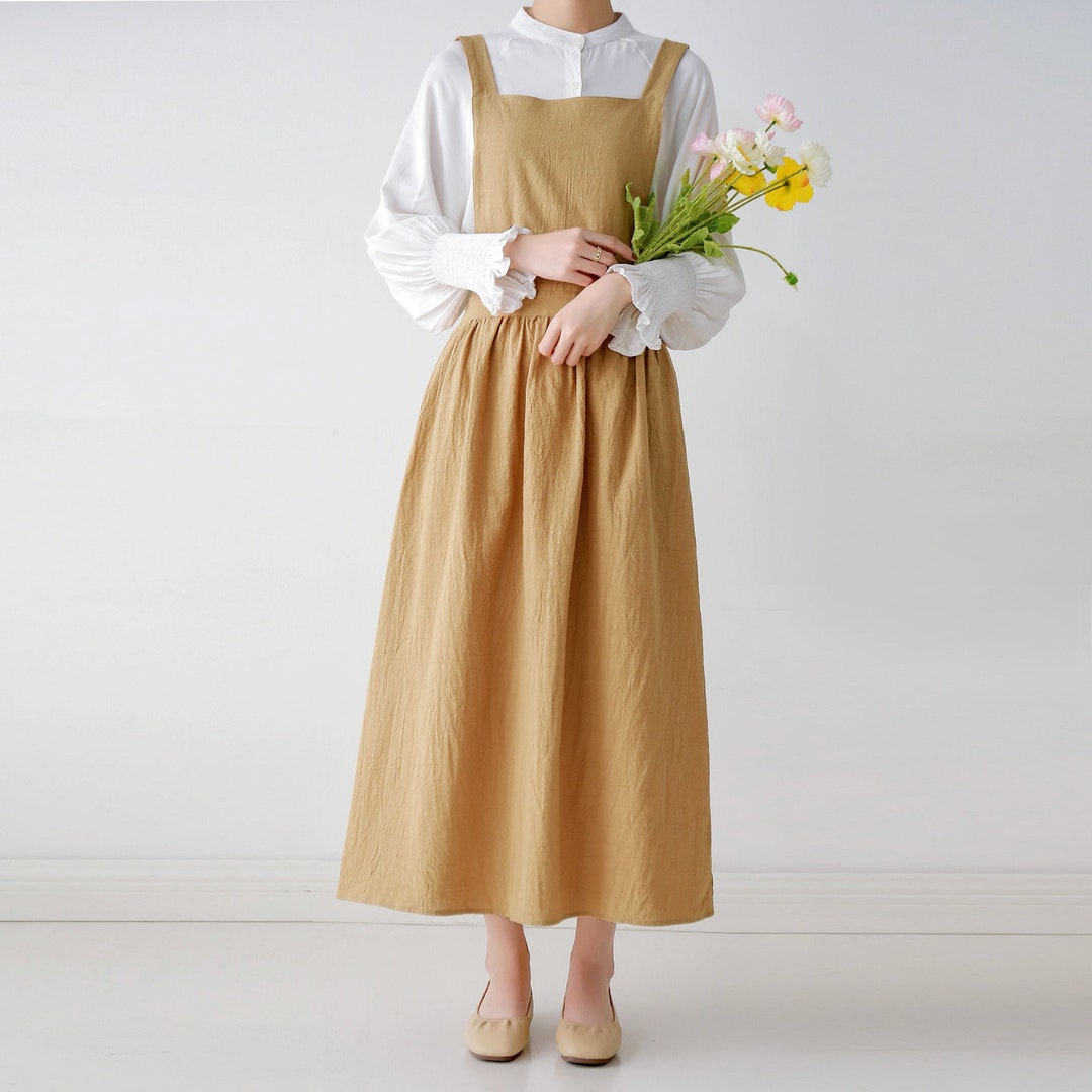 Pinafore Cotton Apron Kitchen Apron With Pockets Soft Apron - Etsy