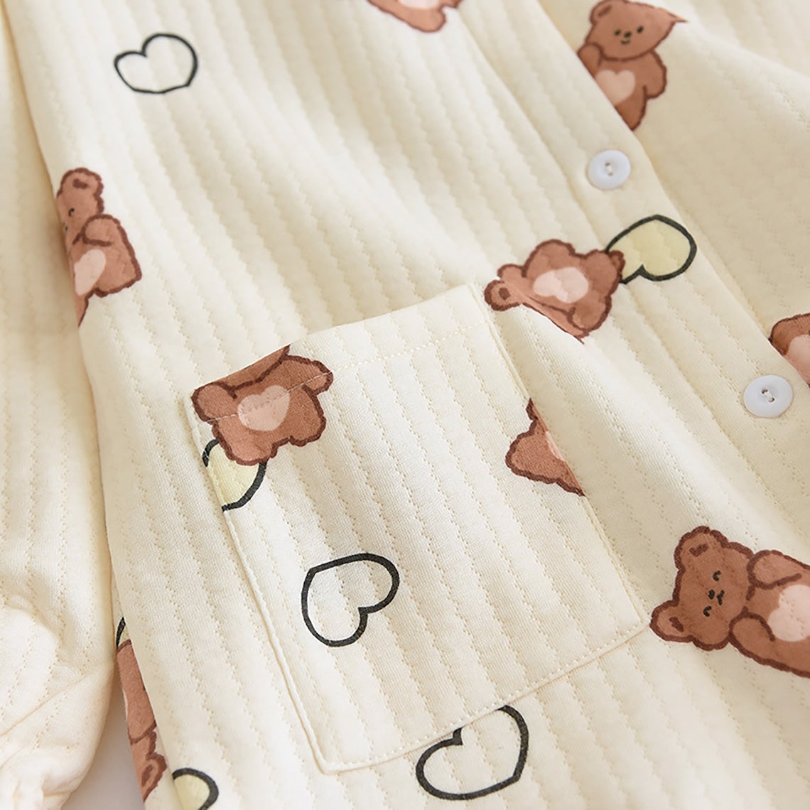 100% Cotton Cozy Pajama Set Cute Bear Print Thick Long Sleeve - Etsy