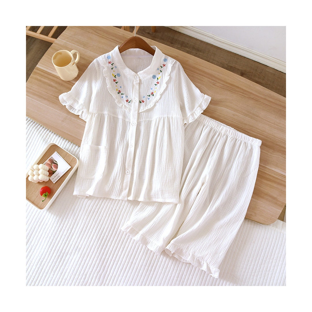 Women Cotton Pajamas Set Summer Handmade Embroidered Pyjamas - Etsy