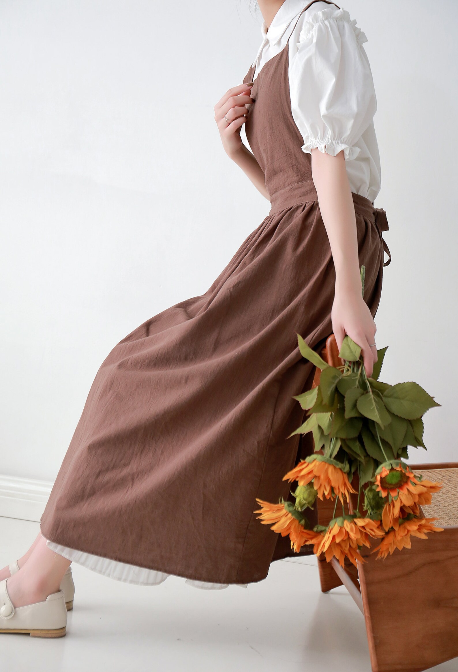 Pinafore Cotton Apron Kitchen Apron With Pockets Soft Apron - Etsy