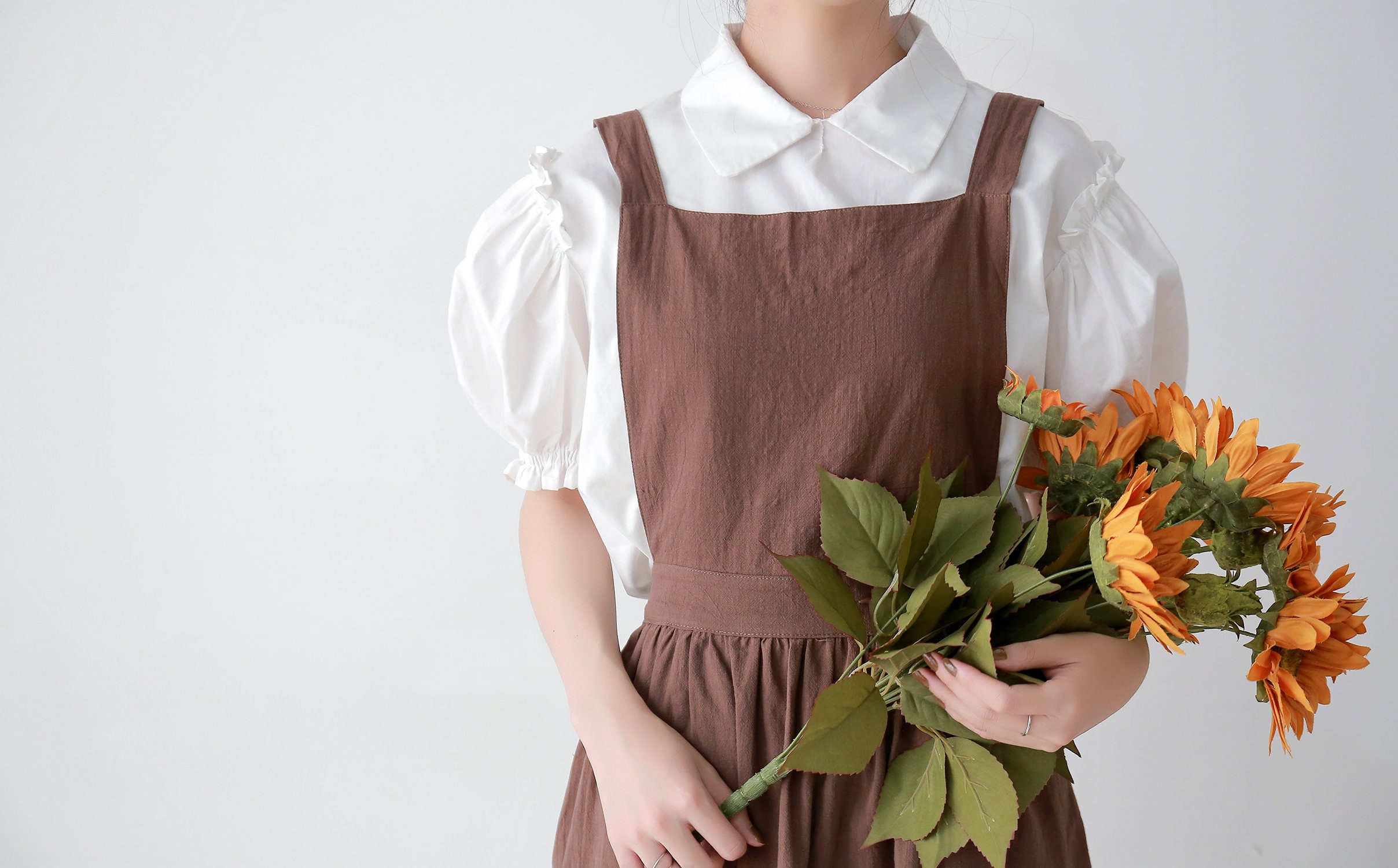 Pinafore Cotton Apron Kitchen Apron With Pockets Soft Apron - Etsy