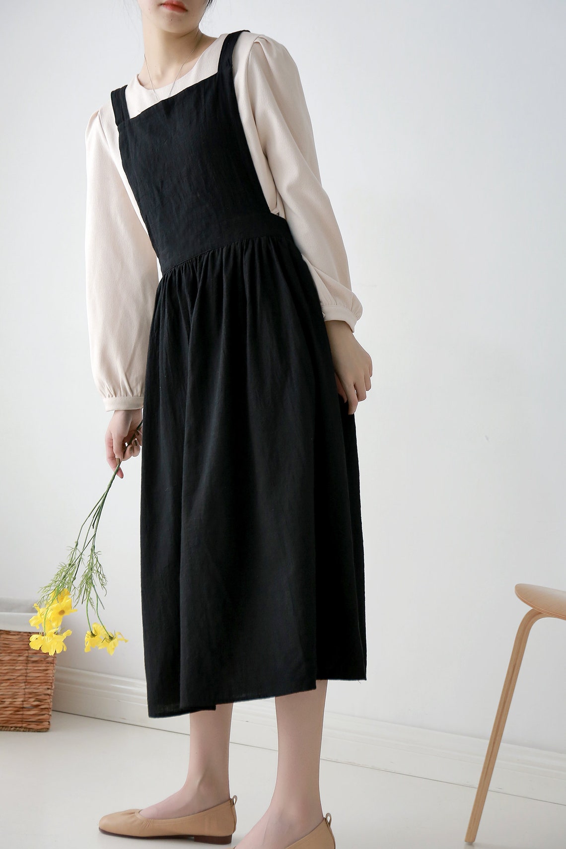 Pinafore Cotton Apron Kitchen Apron With Pockets Soft Apron - Etsy