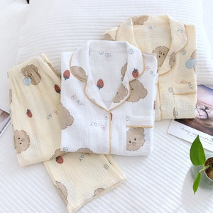 Pajama Set Woman Cotton Pajama Set Cute Pajama Bear Pattern - Etsy