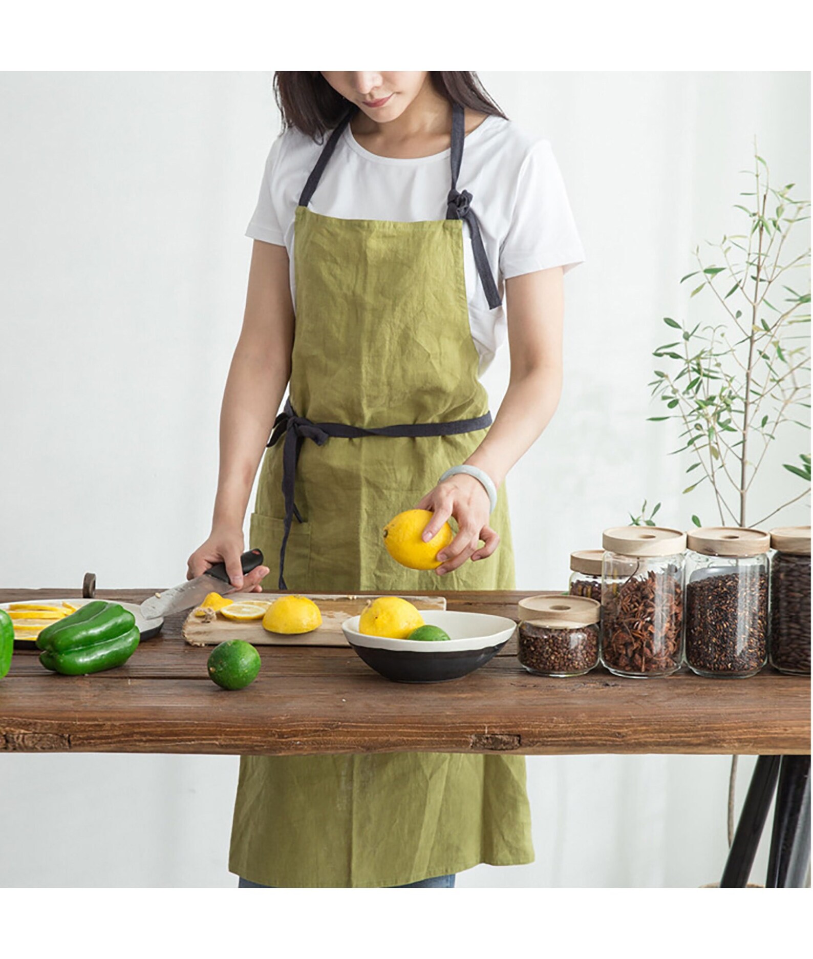Washed Linen Cotton Apron Adjustable Apron With Pocket - Etsy