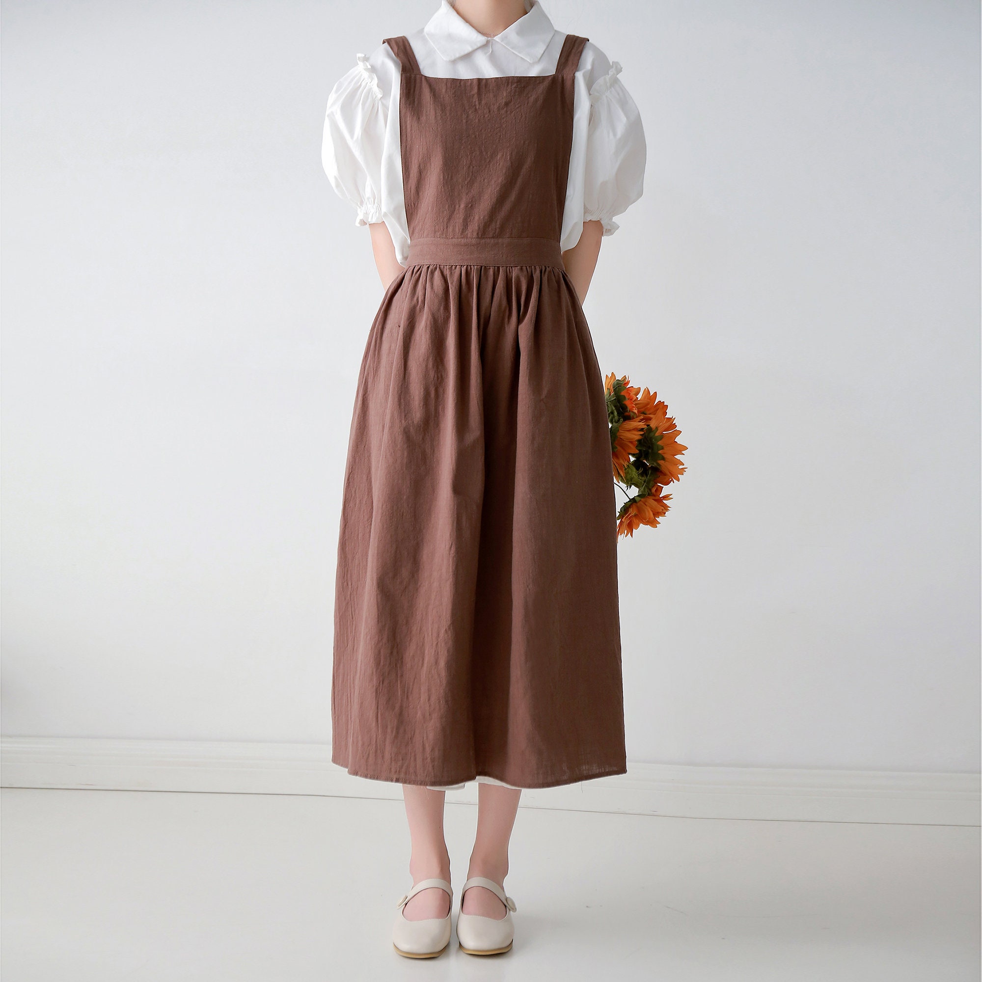 Pinafore Cotton Apron Kitchen Apron With Pockets Soft Apron - Etsy