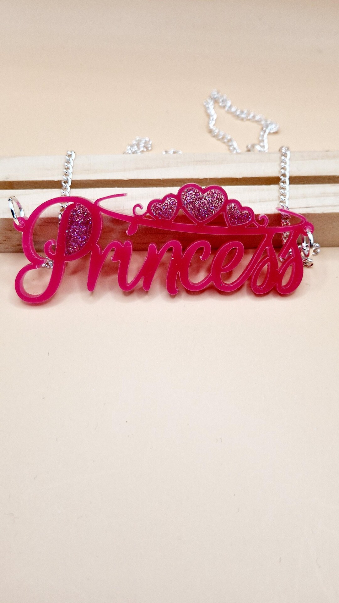 Handmade Acrylic Pink Princess Heart Necklace - Etsy