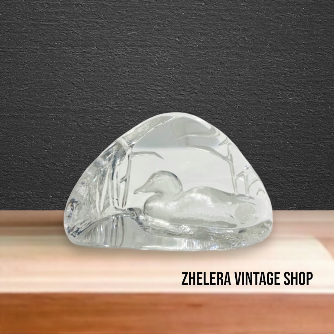 Mats Jonasson Duck Paperweight Glass, Paperweight Vintage Duck, Glass ...
