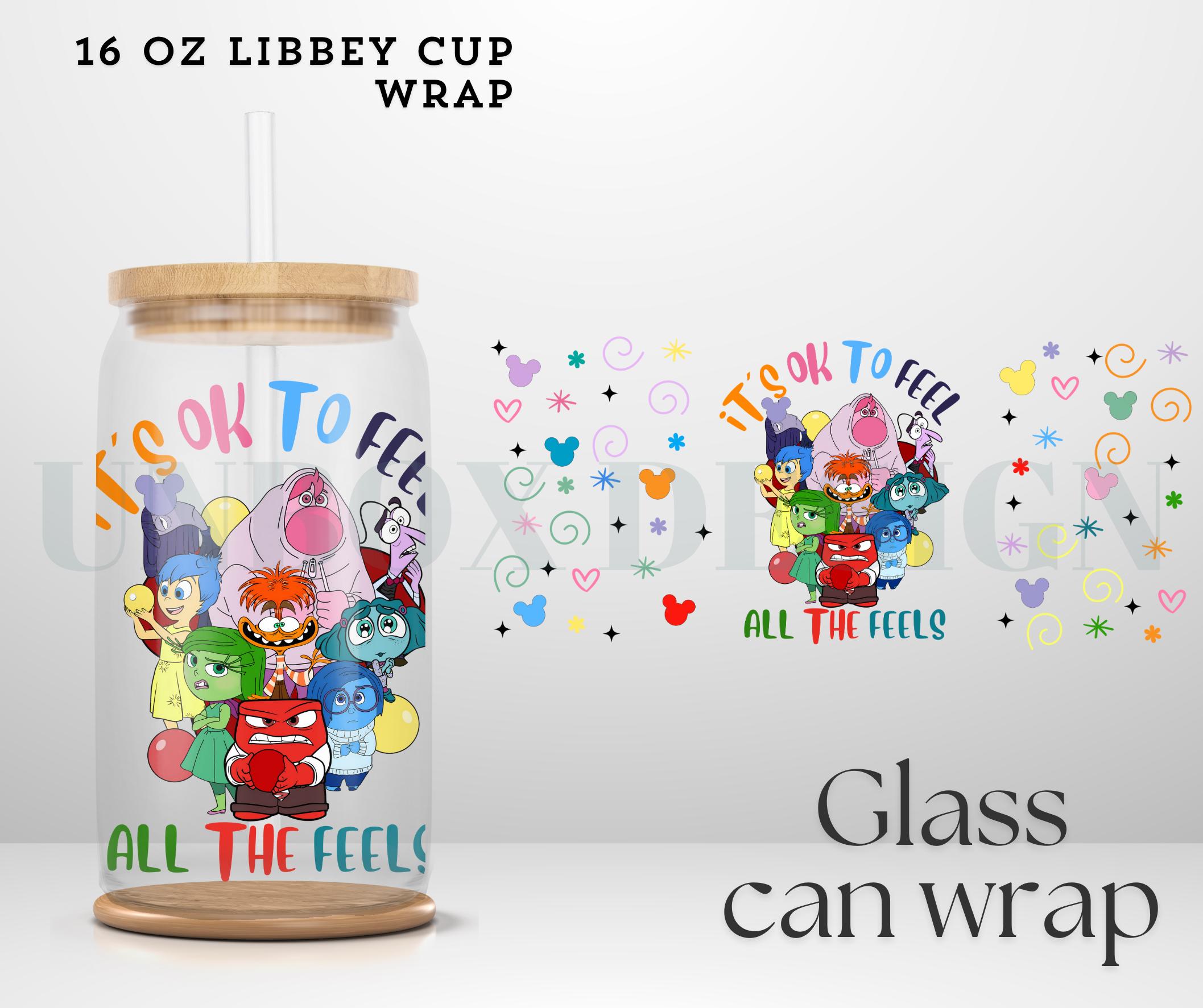 Inside Out 16 Oz Glass Wrap, Inside Out 2 Characters Libbey Glass Can Wrap PNG, Tumbler Wrap ...