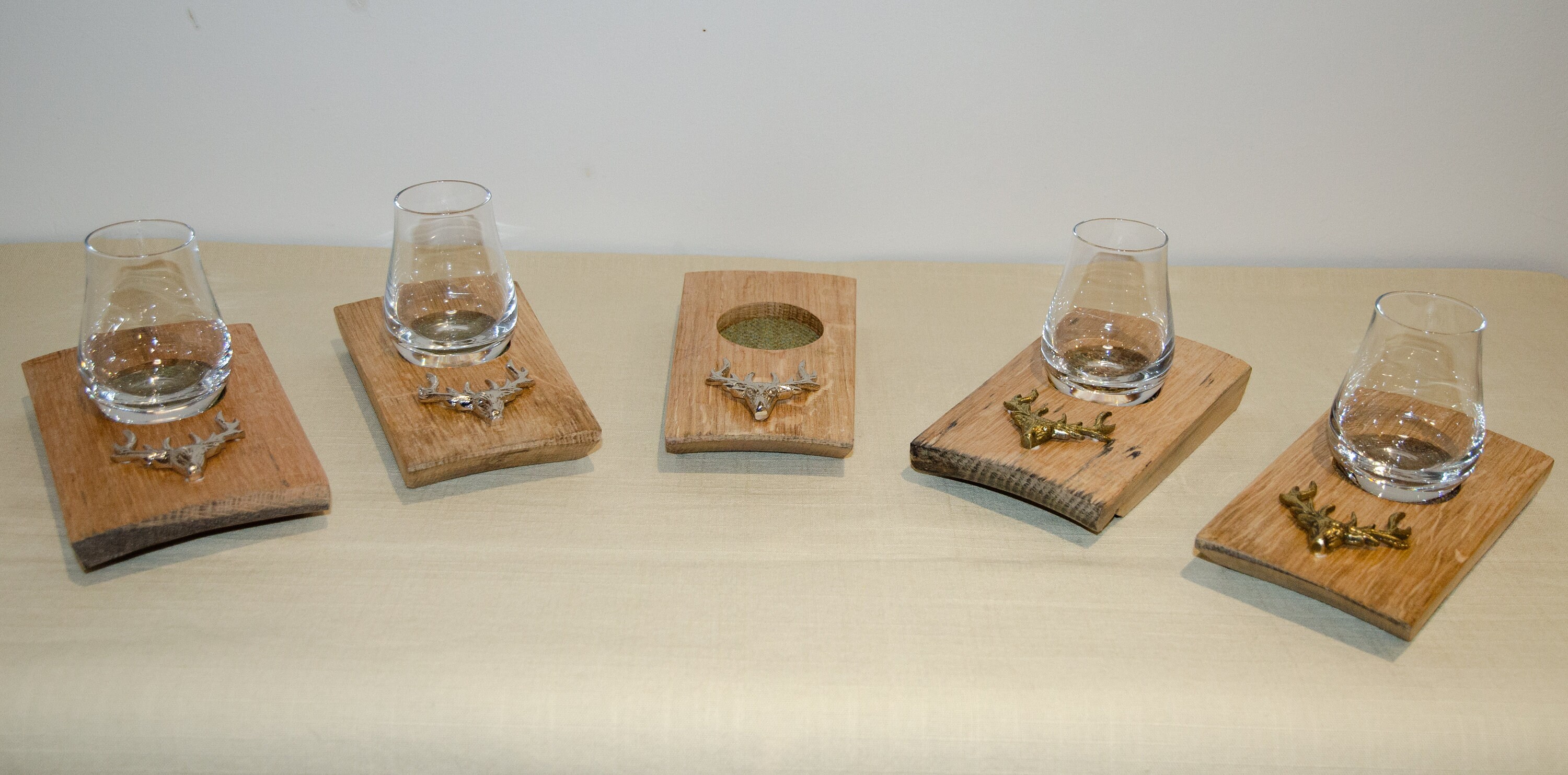 Whisky Barrel Coaster With Glass and Stag Embellishment | Etsy