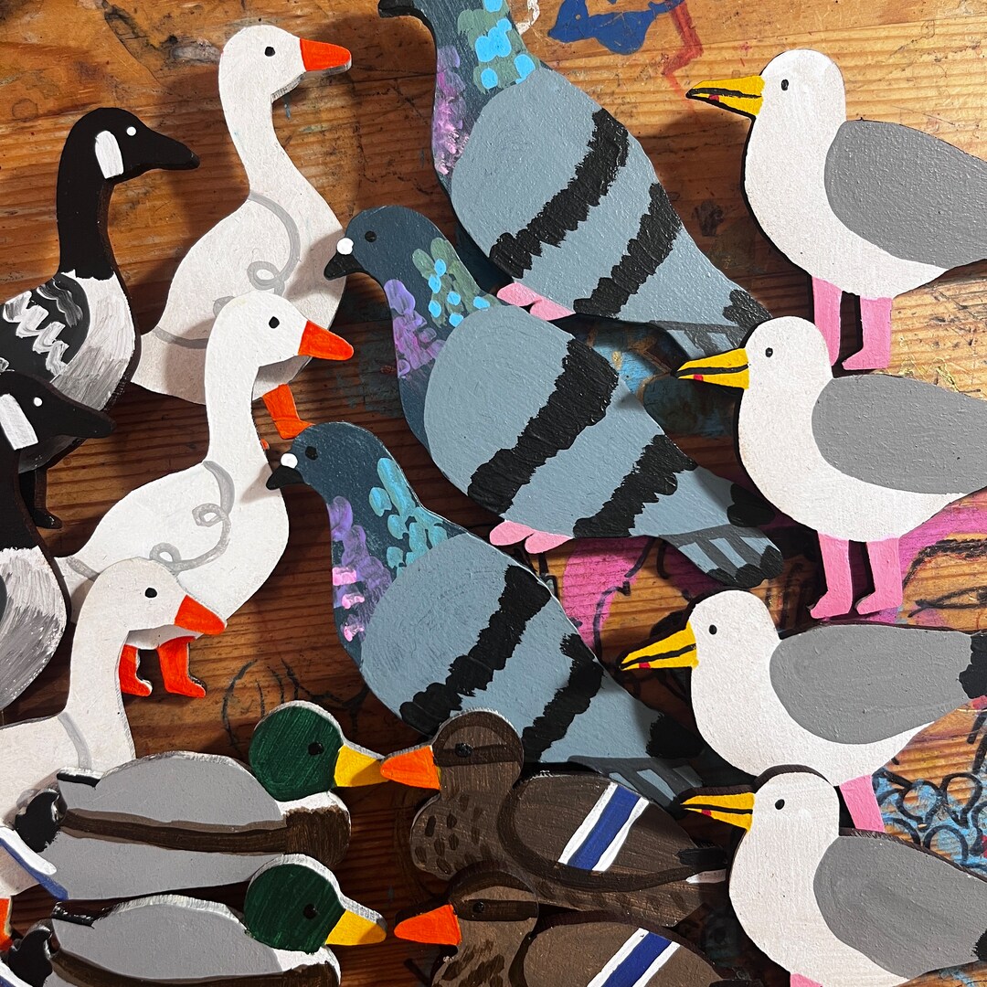 Hand Painted Wooden Bird Badges - Etsy