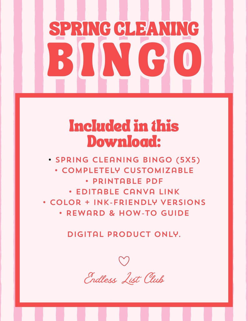 Spring Cleaning Bingo – Home Reset Challenge, Editable Canva Template ...