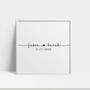 Custom Couple Names and Date Printable Art, Love Heart Name Print ...
