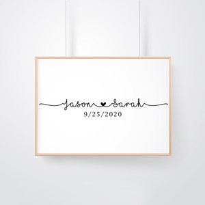 Custom Couple Names and Date Printable Art, Love Heart Name Print ...