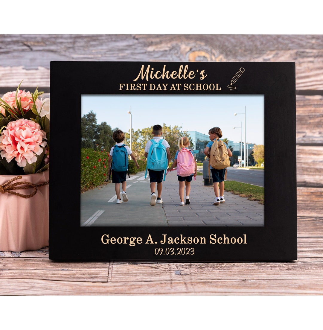 First Day at School Engraved Picture Frame, First Day of Kindergarten ...