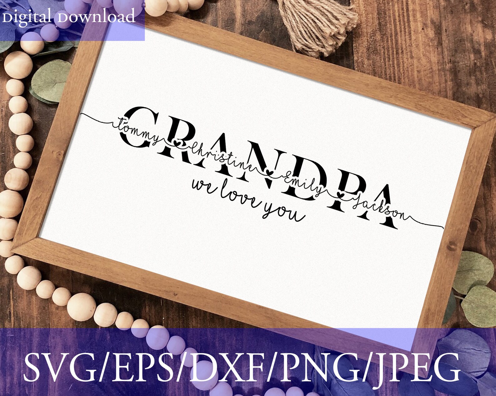 Grandpa with Grandkids' Names Custom SVG Father's | Etsy