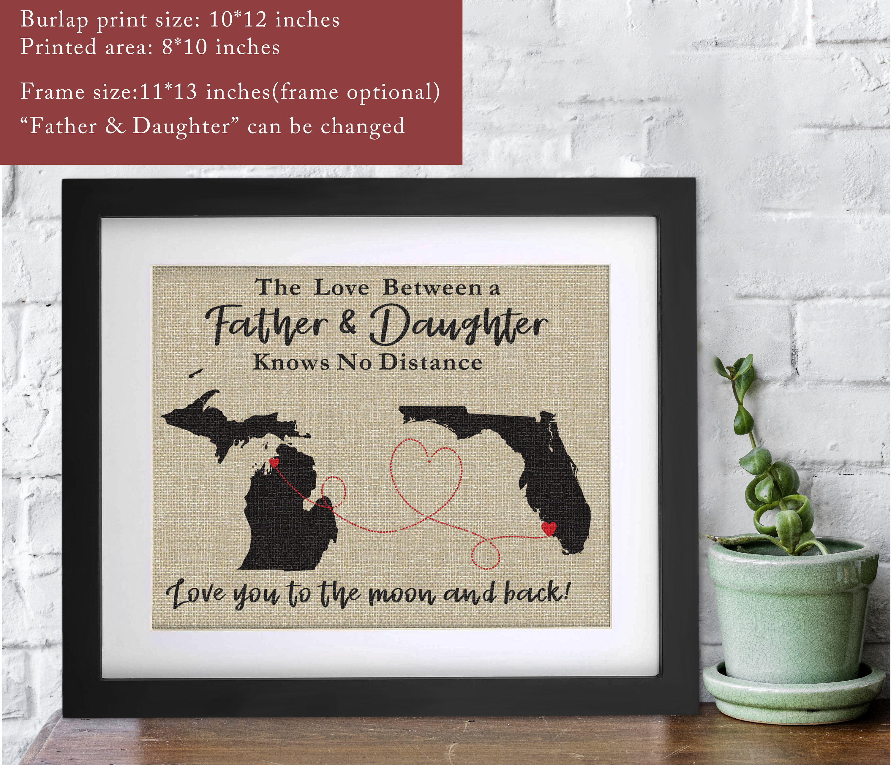 The Love Between A Father & Daughter Knows No Distance Burlap | Etsy