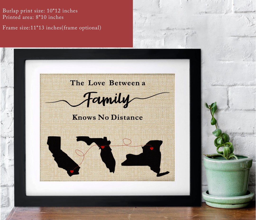 The Love Between A Family Knows No Distance, Custom Family Map Burlap ...