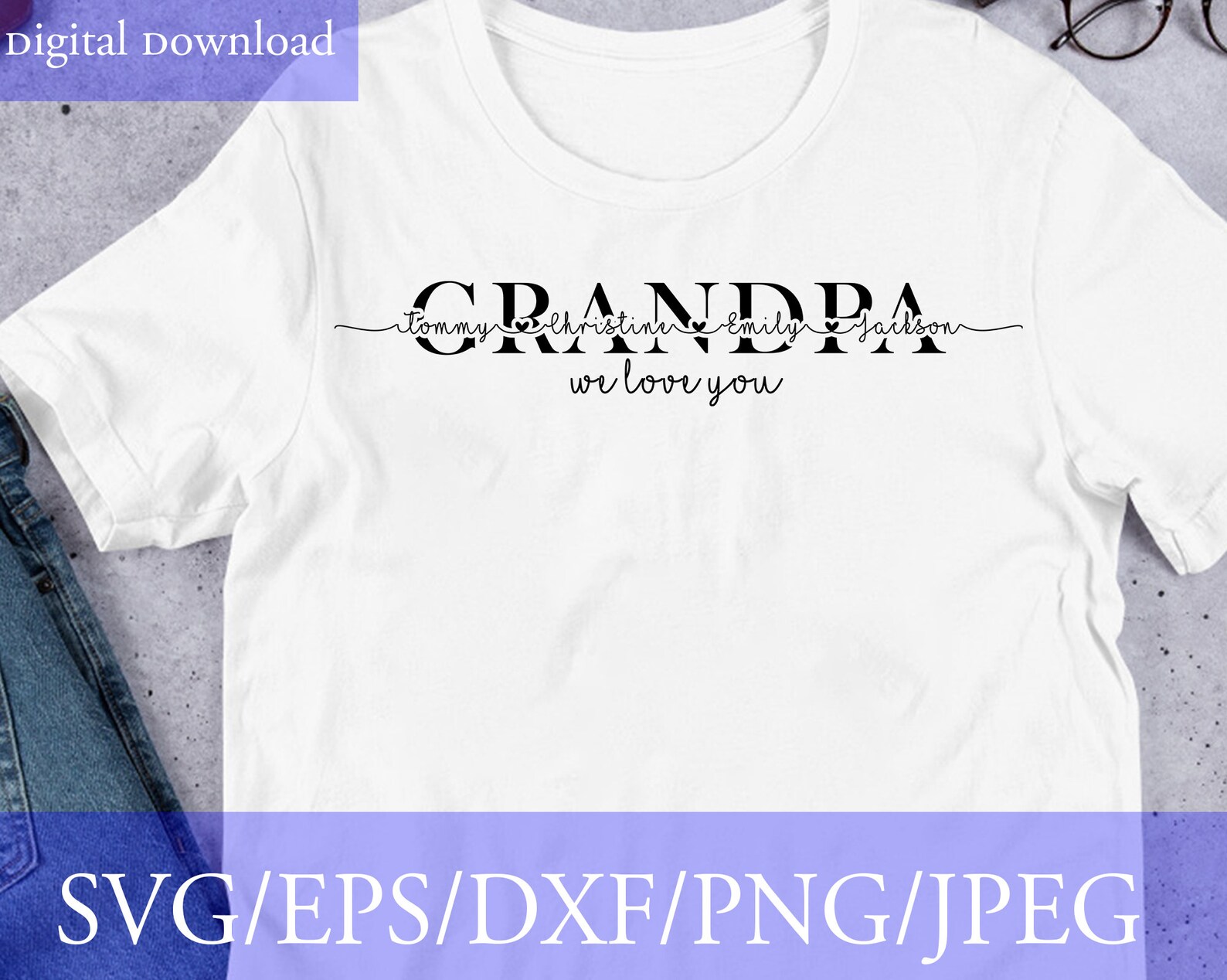 Grandpa with Grandkids' Names Custom SVG Father's | Etsy